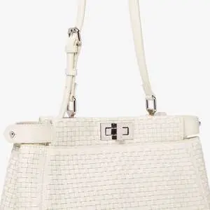 Fendi My Peekaboo Small Parchment-colored Woven Leather Bag